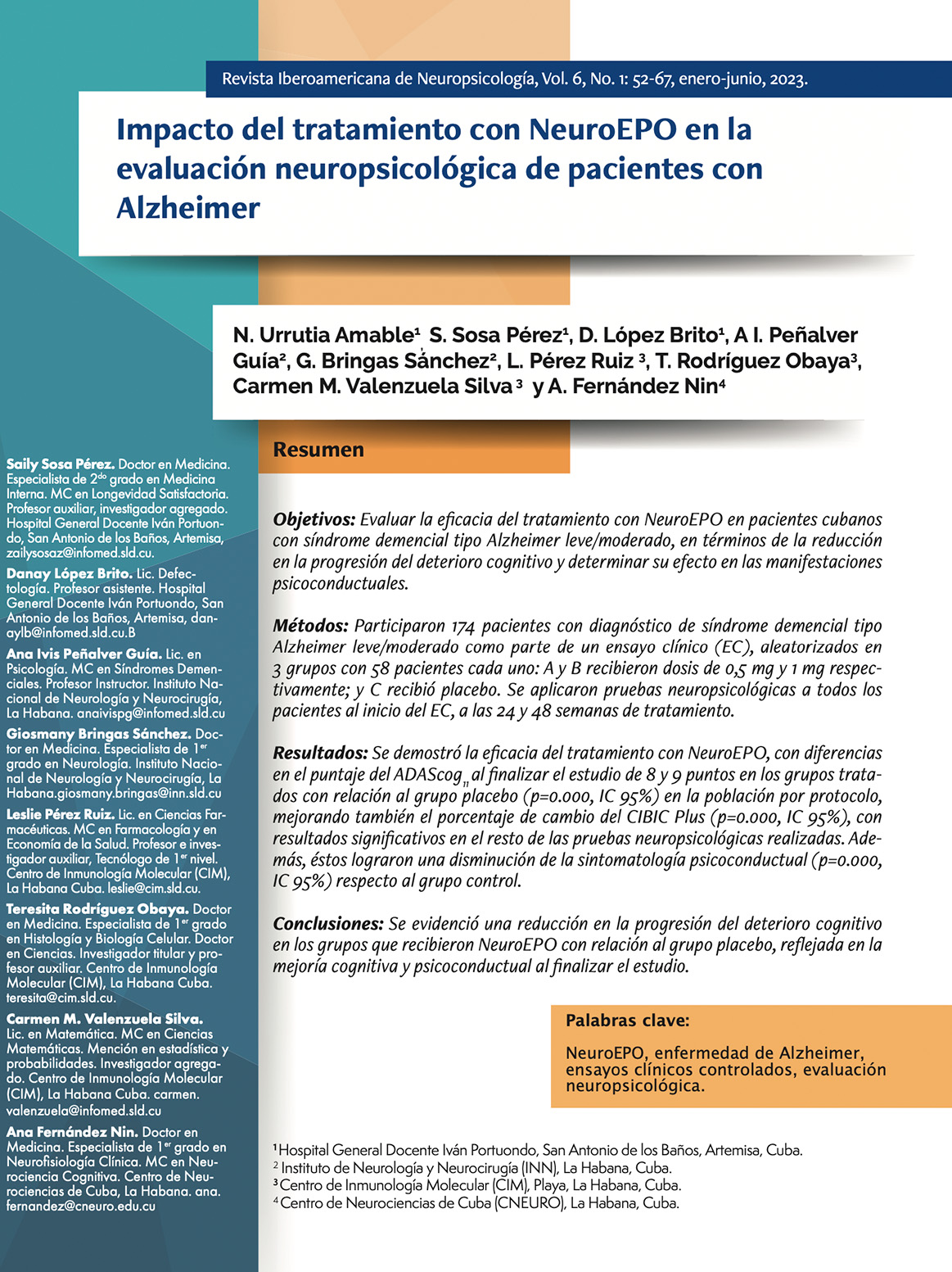 Impacto Del Tratamiento Con Neuroepo En La Evaluación Neuropsicológica