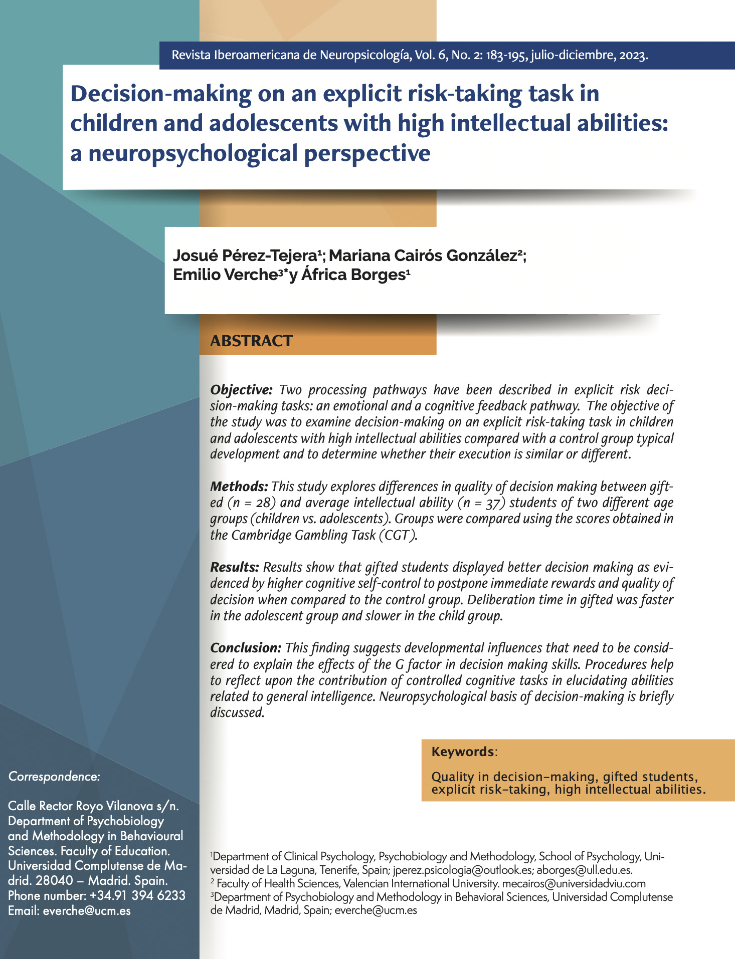 Decision-making on an explicit risk-taking task in children and ...