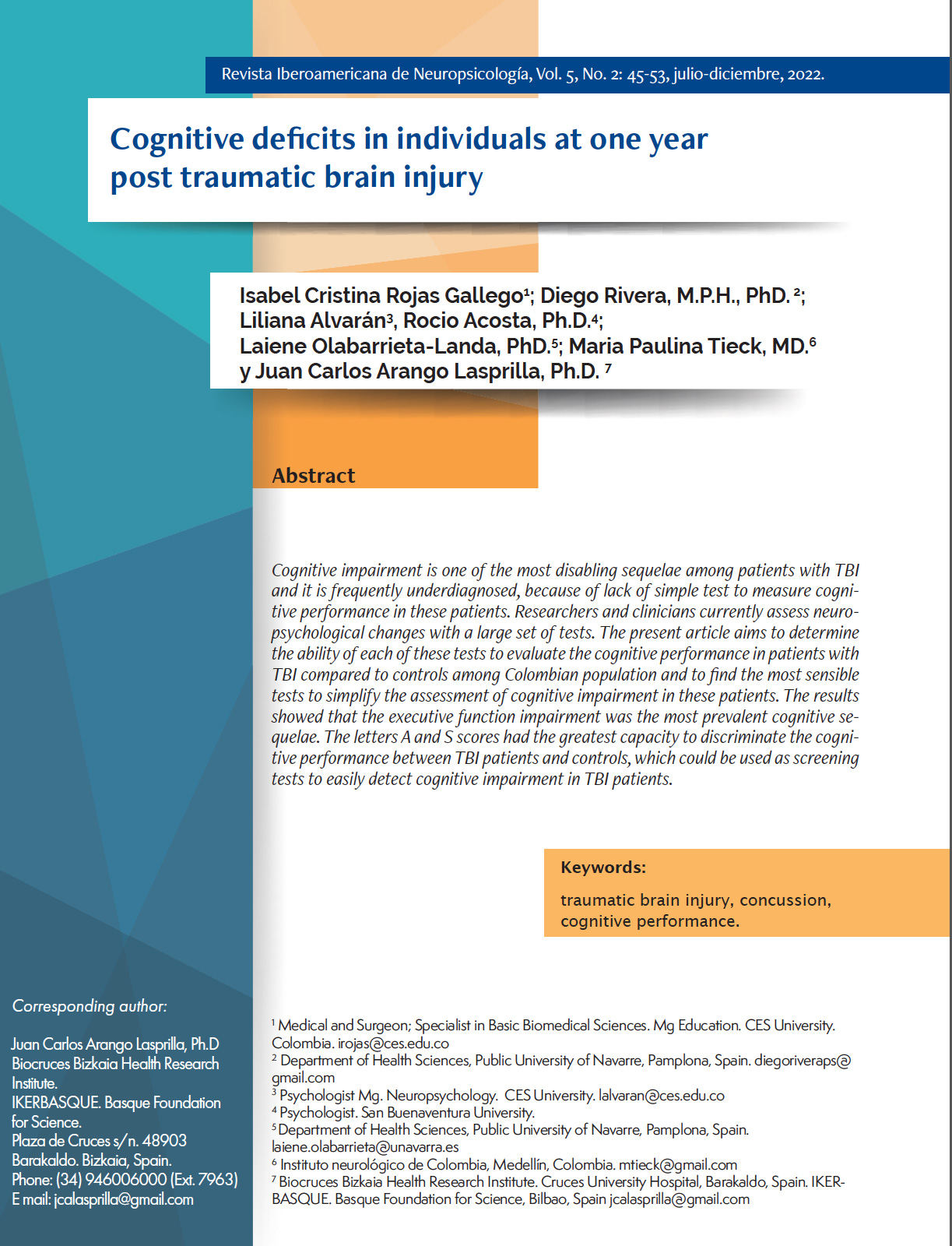 Cognitive deficits in individuals at one year post traumatic brain ...